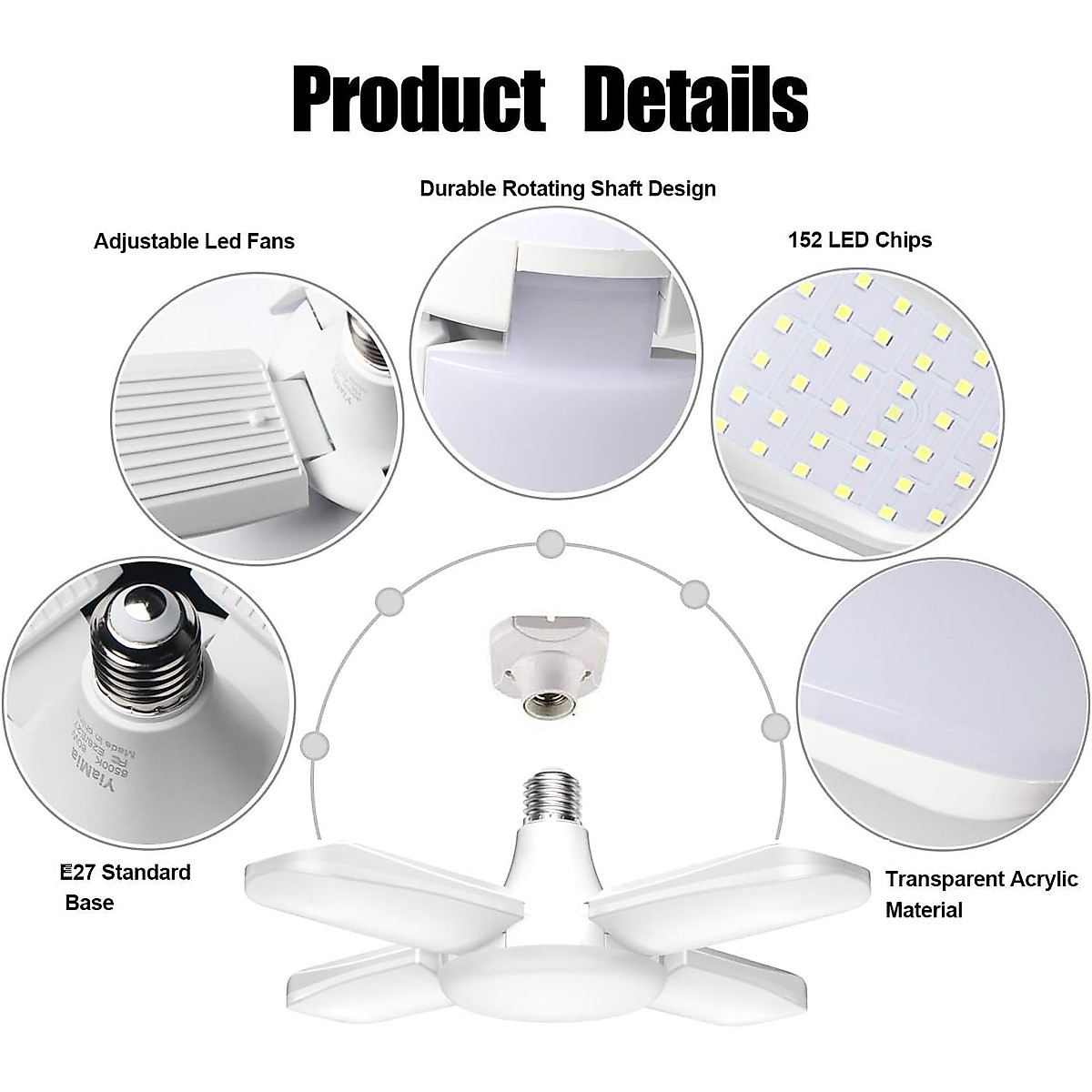 HCDIM Garage Light 60W Tribright LED Garage Lights 6000LM E26 Deformable Garage Lights 6500K LED Triple Glow LED Light Trilight Flexled Garage Ceiling Lights Shop Lights for Garage, Workshop