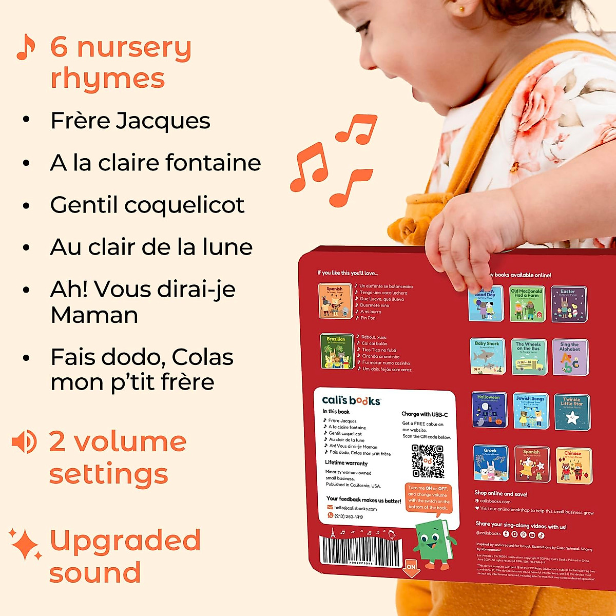 Cali's Books French Nursery Rhymes | New Rechargeable Sound Books | Sound Book for Toddlers 1-3 | Bilingual Books for 1 Year Old | | French Baby Book