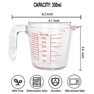 DOTINGHUX 12 oz Measuring Cup 1½ Cup Glass, Clear, Red