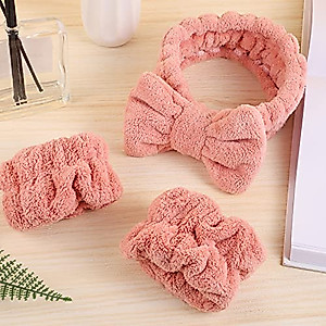 3 Pieces Face Wash Headband and Wristband Set, Spa Headband Makeup Skincare Headbands Wrist Towels Wrist Bands for Washing Face (Pink)
