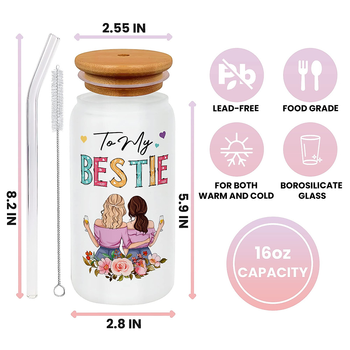 Gifts for Best Friends Women Birthday - Friend Gifts for Women, Gifts for Friends Female, Gifts for Best Friends - Gifts for Women Friendship - Gag BFF Bestie Gifts for Women - Funny Can Glass