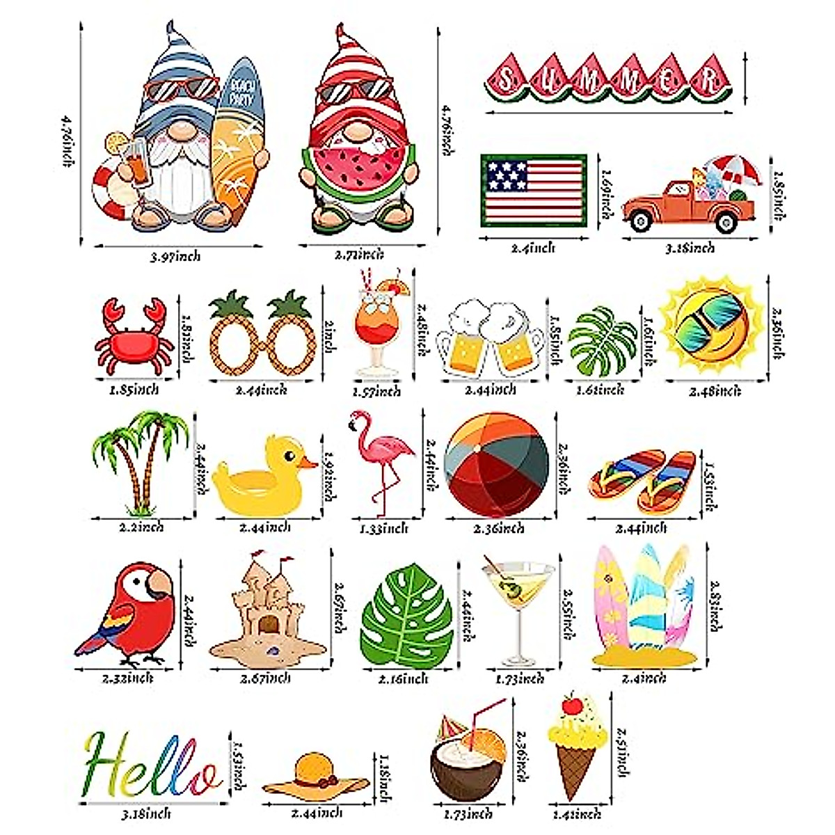 ArtAubrey 25 Pcs Summer Beach Fridge Magnet Hello Summer Car Magnets, Cruise Door Hawaii Decorations for Refrigerator, Car and Office Whiteboard