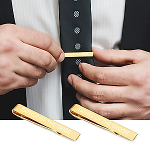 YUUNEI Wedding Tie Clips 2 Pack for Father of Groom and Father of the Bride Gifts, Stainless Steel Tie Bar - Gold