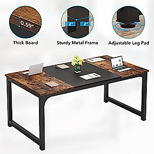 LITTLE TREE 70.8 Inch X-Large Executive Computer Office Desk, Brown+Black