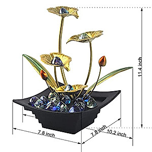 Indoor Water Fountain - 4 Tier Lotus Leaf Tabletop Fountain, Relaxation Min Waterfall for Room Decoration