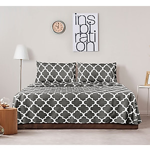 Utopia Bedding Full Sheet Set, Soft Microfiber 4 Piece Bed Sheets with 15" Deep Pocket - Easy Care Brushed Microfiber (Quatrefoil - Grey)