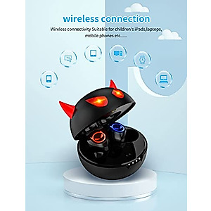 Kids Wireless Headphones, Bluetooth Little Devil Headphones with Charging case, Boys Sports Waterproof Stereo Game Headphones, 36H Play time Light Ears