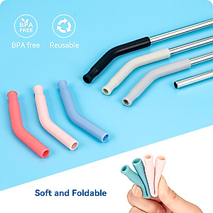 Prurex Metal Straws with Silicone Tip for 40 oz Tumbler, Reusable Stainless Steel Straws for Stanley 40 oz Tumbler，3 Straight 13.3" and 3 Pink Dusk Silicone StrawTips，Smoothie Straws