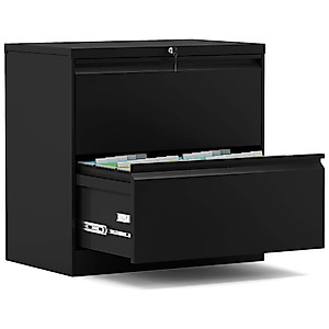 AOBABO 28" Locking 2 Drawer Metal Office Storage Organization Filing Cabinet with Adjustable File Hanging Bar and 2 Keys, Black