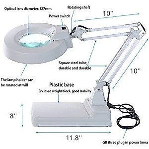 Zorvo LED Magnifying Glass Desk Lamp for Close Work,10x Magnification lamp with Large Glass 5" Diameter- Lighted Magnifier for Reading, Crafts & Pro Tasks Hobby Adjustable Arm