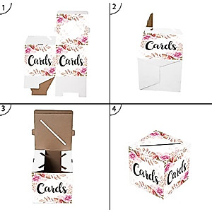 Pink floral Card Box – 8”8”8” Gift Or Money Box Holder for Wedding,Baby or Bridal Shower,Birthday, Graduation,Engagement, Party Favor, Decorations, 1 Set(hezi-A004)