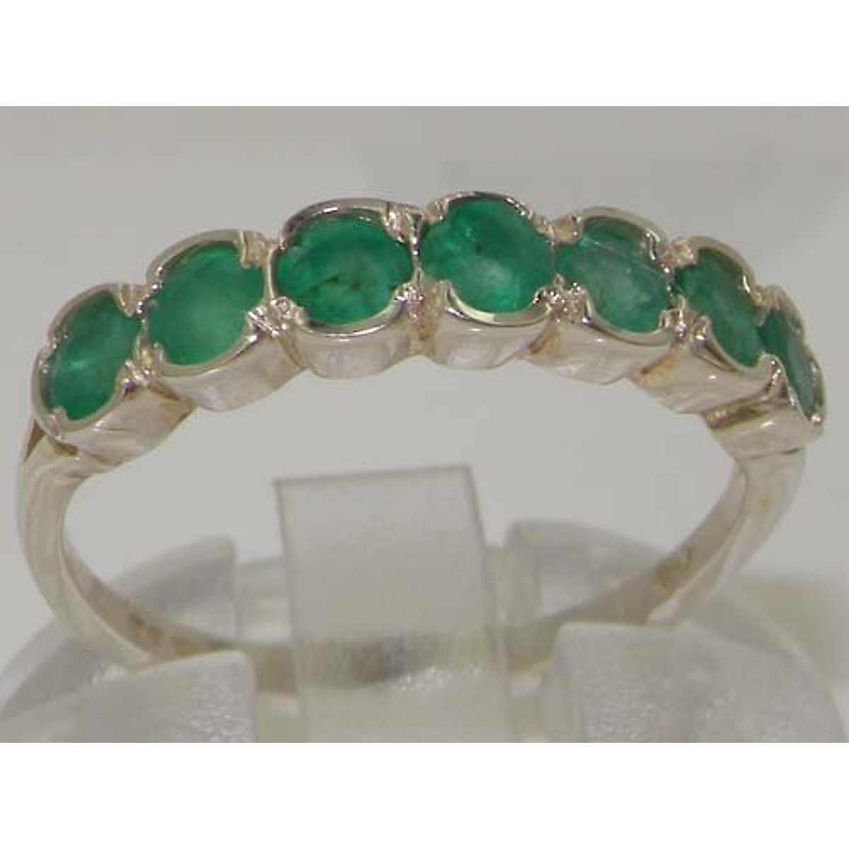 925 Sterling Silver Natural Emerald Womens Band Ring - Sizes 4 to 12 Available