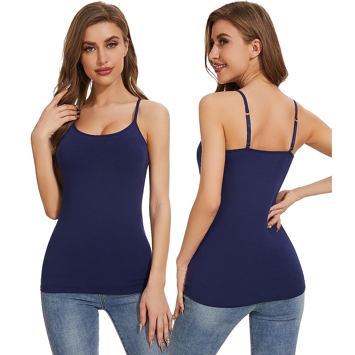 Accbiety 3-Pack Womens Camisole with Shelf Bra Adjustable Spaghetti Strap Cami Cotton Undershirt Tanks Black Navy Wine Red XL