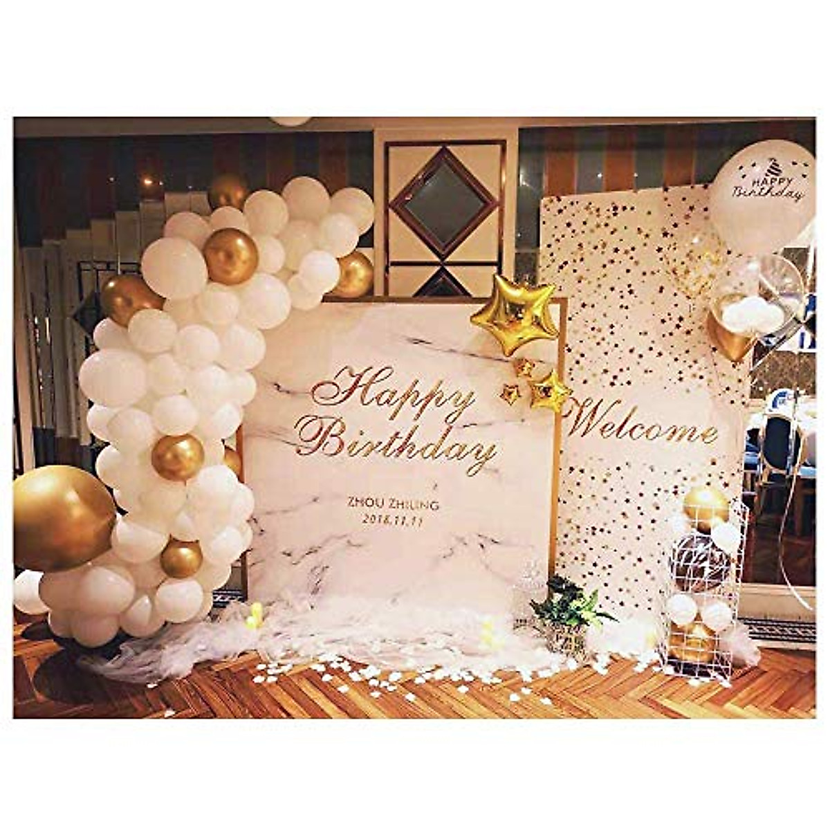 50 Pieces Gold, White and Gold Confetti Balloons | PREFILLED 14 Inch Latex, Metallic, Confetti Balloons for Party, Decorations, Wedding & Bridal (with Ribbon)