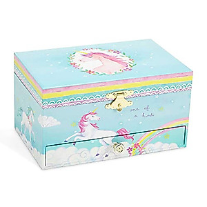 Jewelkeeper Girl's Musical Jewellery Storage Box with Pull-out Drawer, Rainbow Unicorn Design, The Unicorn Tune