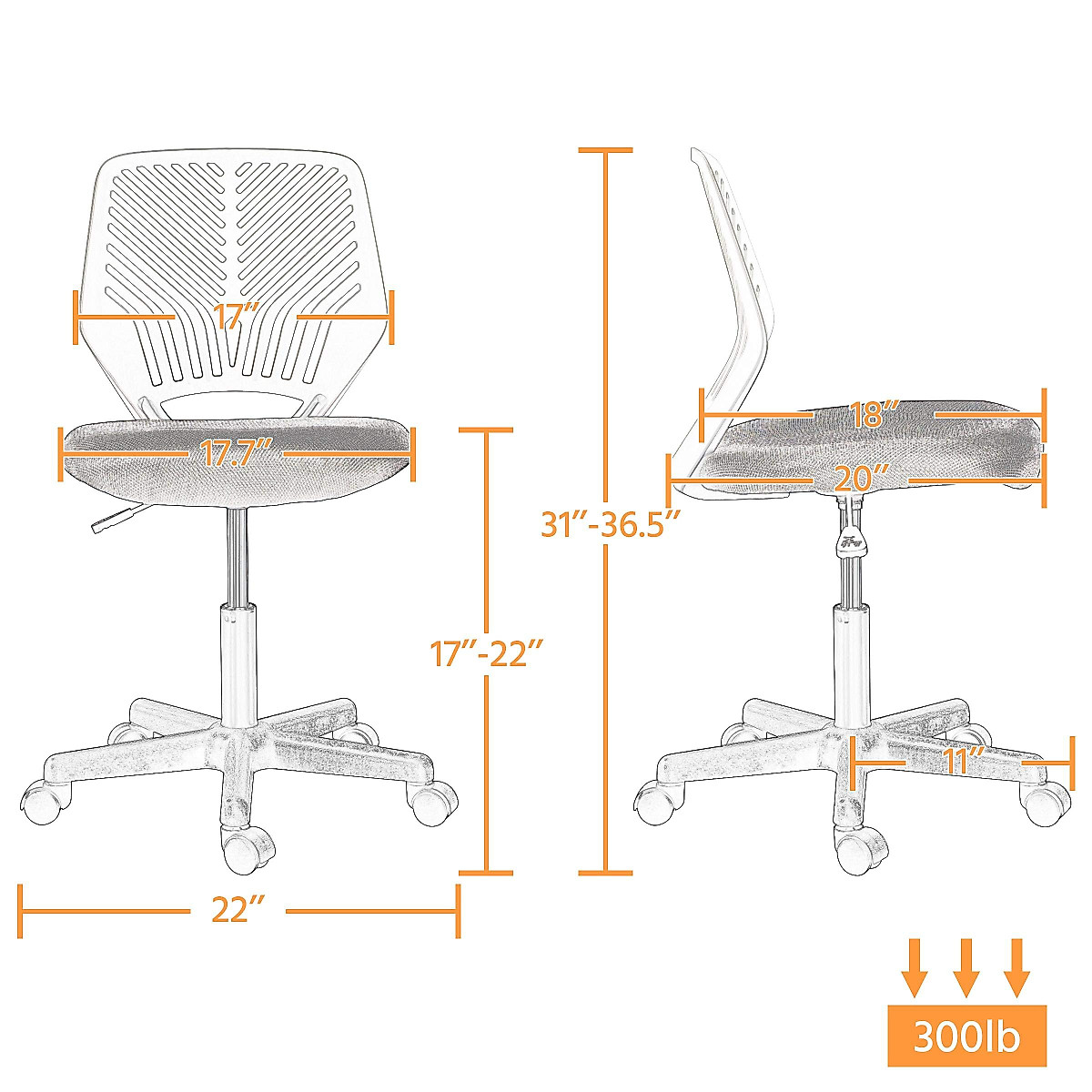 Yaheetech Students Cute Desk Chair Low-Back Armless Study Chair w/Lumbar Support Adjustable Swivel Chair in Home Bedroom School, Turquoise