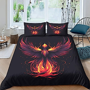 EVMILA Fire Phoenix Bedding Set 3D Printed Comforter Covers Duvet Cover Quilt Cover with Pillowcases for Childrens and Adults 3 Pieces Microfiber with Zipper Closure Twin（173x218cm）