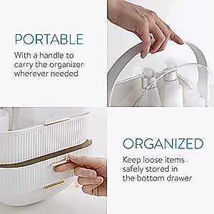 MASSY Egg Shape(Oval) Makeup Storage Box, Countertop Portable Vanity Cosmetics Organizer Preppy Style (MBOX-Ship From California)