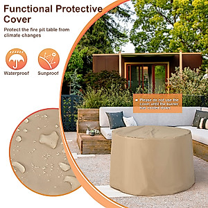 COSTWAY 40" Propane Gas Fire Pit Table, 2-in-1 Outdoor Round Fire Table W/Volcanic Rock & PVC Cover, 50,000 BTU Heat Output, Wood-Like Surface for Backyard, Poolside