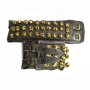 Arts Of India Ghungroo Brown Leather Pad 3 Line Ghungroo Pair (16 NO. GHUNGROO) Big Dancing Bells - Three LINE Brown Leather PAD GHUNGROO Pair (3 LINE)