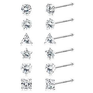 Sllaiss Sterling Silver Tiny Nose Rings Studs Set 22G 20G Multi-style CZ Bone Nose Piercing Jewelry for Women Men 3mm