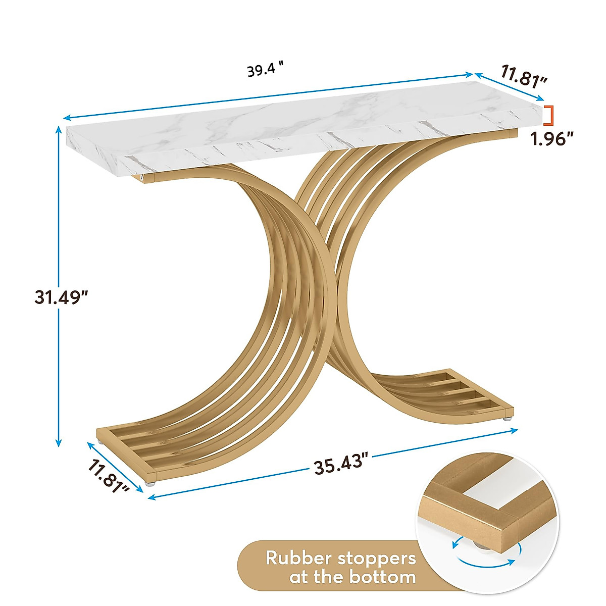 Tribesigns Entryway Console Table with Gold Metal Base, 39-inch Modern Foyer Entry Tables, Narrow Sofa Accent Table with White Faux Marble Top for Entrance, Hallway, Living Room