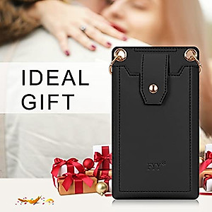 FYY Small Leather Phone Purse Crossbody for Women - Black Cell Phone Purse Wallet with Card Slots and Zipper Pocket for iPhone 14 13 12 11 XS Max Galaxy S23