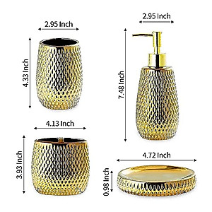 BASDHE Bathroom Accessories Set 5 Piece Bath Ensemble Includes Trash Can,Toothbrush Holder,Toothbrush Cup,Soap Dispenser,Soap Dish for Decorative Countertop and Housewarming Gift, Yellow