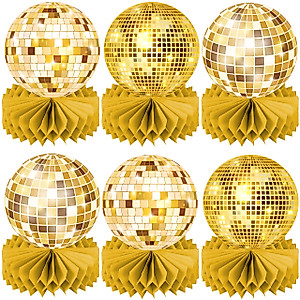Gold Disco Ball Party Honeycomb Centerpieces 70s Disco Birthday Party Table Decoration 12pcs Disco Party Table Centerpieces for 70s Disco Themed Birthday Party Supplies(Paper)