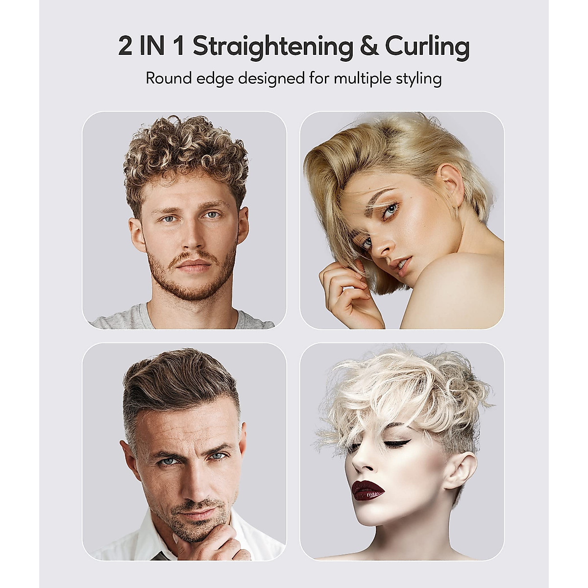 Terviiix 1/2 Inch Flat Iron for Short Hair, Small Hair Straightener and Curler 2-in-1 for Pixie Cuts & Touch-Ups, Rounded Edge Mini Flat Iron for Men and Women, Dual Voltage Travel-Friendly