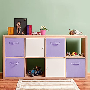 EZOWare Set of 8 Fabric Basket Bins, 13 x 15 x 13 inch Collapsible Organizer Storage Cube with Handles for Home, Bedroom, Baby Nursery, Kids Playroom Toys - ( White + Purple )