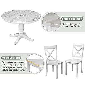 Goozio Round, Wood Kitchen 5 Pieces Table Set with 4 Chairs,for Dining Living Room,White