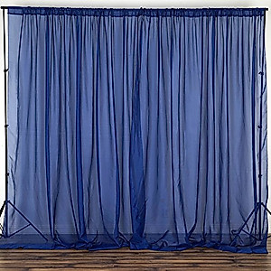 BalsaCircle 10 feet x 10 feet Navy Blue Sheer Voile Backdrop Drapes Curtains 2 Panels 5x10 ft - Wedding Ceremony Home Decorations