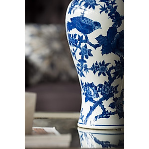 A&B Home 13'' Blue White Porcelain Jar Flower Planter Pot Home Decor Vase Hand Painted Floral Print Tall Vase Asian Decorations
