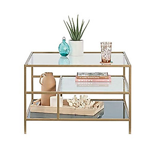 Sauder Coral Cape Coffee Table, L: 29.53" x W: 29.53" x H: 18.9", Satin Gold Finish