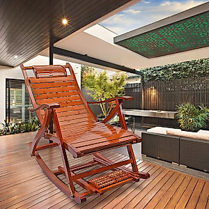 LIUDAXOG Foldable Rocking Chair Bamboo Chair Lounger Lunch Lounge Sun Chair Garden Indoor
