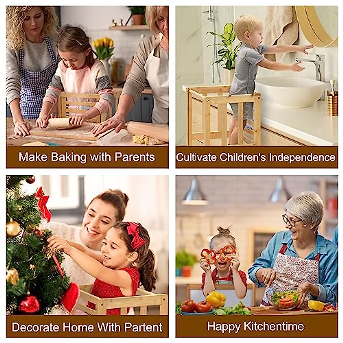 Cosyland Kids Kitchen Step Stool with Safety Rail -Toddler Kitchen Stool Helper Montessori Kids Learning Stool,Baby Standing Tower for Counter, Multi-Function with Abacus and whiteboard