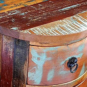 MAXCBD Nightstand Bedside Table Drawer Cabinet Reclaimed Cabinet with 3 Drawers Solid Wood Antique-Style Wooden Round Cabinet Storage Tower Dresser