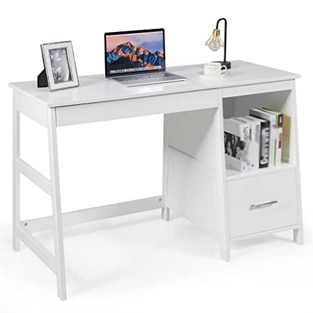 CZDYUF 47.5" Computer Desk Stand Desk Writing Study Workstation with Shelves and 2 Drawers