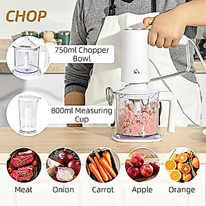 HOMCOM 5-in-1 Electric Hand Mixer, Handheld Mixer with Measuring Cup, 300W Immersion Blender with 5+1P Speeds, Dough Hooks, Chopper, Whisk and Mixers for Meat, Fruit, Mashed Potato and Milkshake