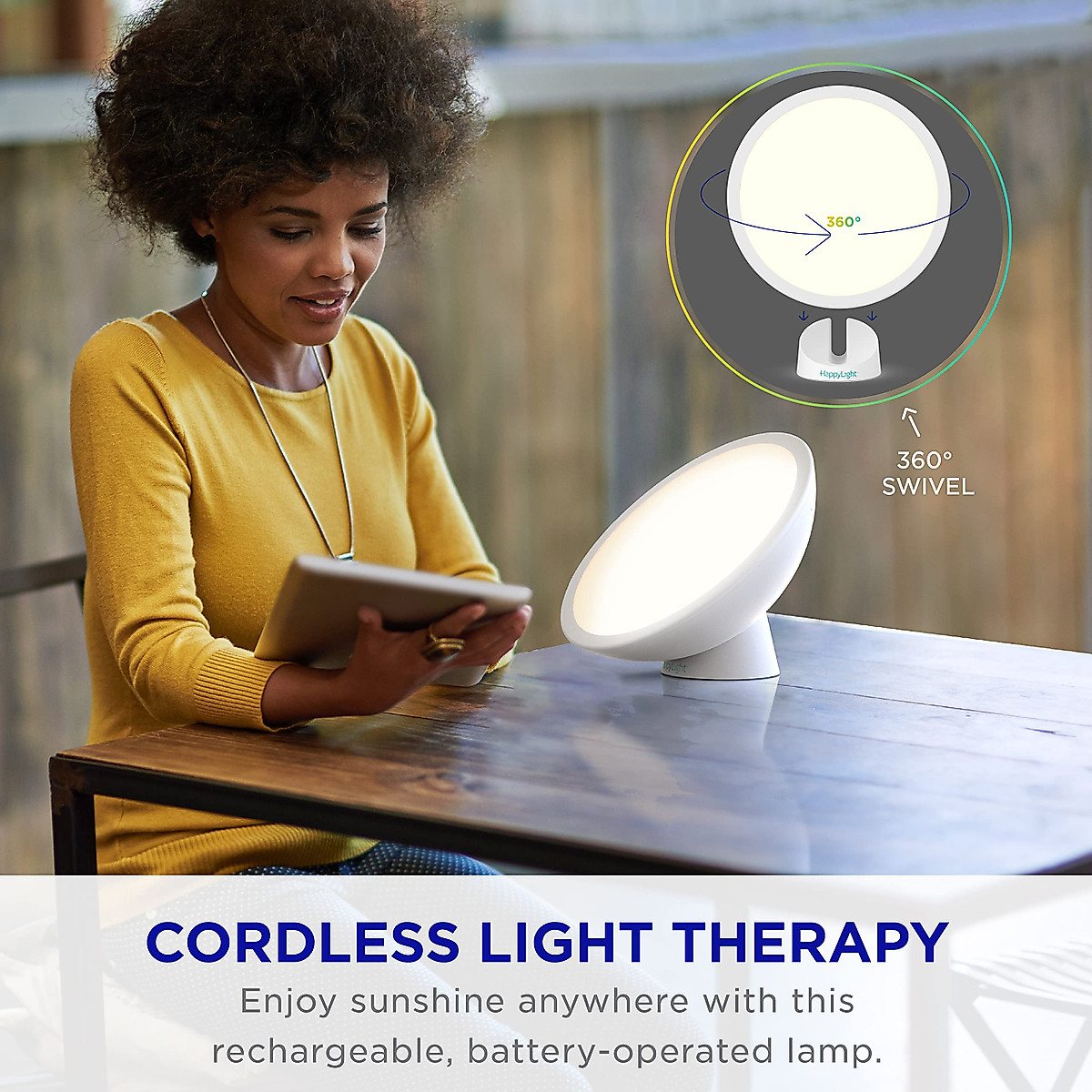 Verilux HappyLight Halo - Cordless LED Light Therapy Lamp with a 360° Magnetic Base & Rechargeable Battery for Portable, UV-Free, Full Spectrum 10,000 LUX Light with Adjustable Brightness and Color