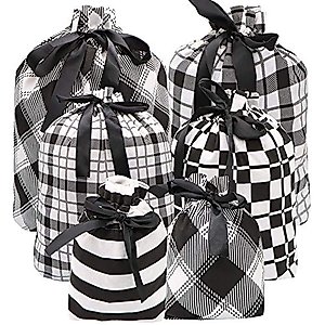 JOYIN 6 PCs Christmas Fabric Gift Bags Black Elegant Color with 3 Sizes for Christmas Season, Gift Giving, Holiday Presents Décor, Giant Gifts Decorations