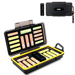 KIWIFOTOS AA AAA Battery Storage Case Holder with Detachable Battery Tester Checker, Hard Shell Battery Organizer Container for 14 Double A & 10 Triple A Battery, Water-Resistant and Shockproof
