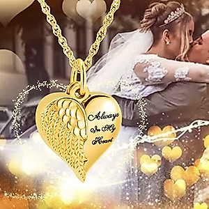shajwo Cremation Jewelry Angel Wing Heart Urn Necklaces for Ashes Memorial Keepsake Pendant for Women Men,Mom