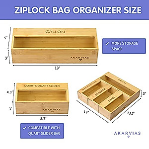 Akarvias Ziplock Bag Organizer for Kitchen Drawer-Large Storage Space,Food Storage Bag Organizer,Bamboo Plastic Bag Holder,Sandwich Bag Organizer-Upgrade Convenient Openings-Fits Quart Slider Bag