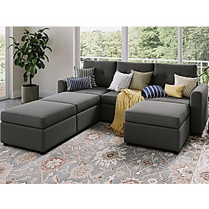 LINSY HOME Rubik III 95" Sectional Sleeper Couch, Modular Sofa Bed Couch with Storage, 6 Seats Convertible Sleeper Sofa for Living Room, 3 Seats with 3 Ottomans, Dark Grey