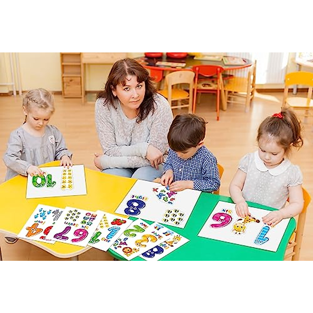 FLYAB Numbers Wall Stickers 5 Sheets Learning Educational Number Wall Decals Peel and Stick Animal Wall Decals Stickers for Kids Toddlers Classroom Playroom Daycare Nursery Bedroom Decorations