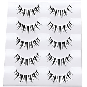FANXITON Natural Lashes 14MM Manga Lashes with Clear Band 5 Pairs Japanese Lashes Makeup Short 3D False Eyelashes with Applicator