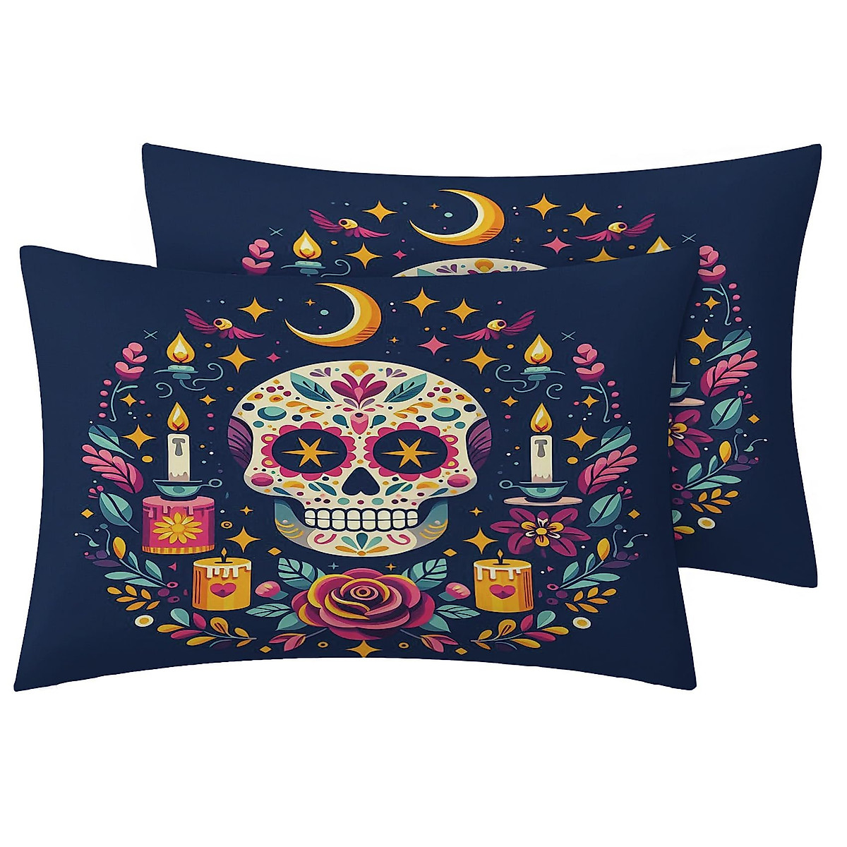 zcwl Día De Muertos Duvet Cover Full Size | Sugar Skull Bedding Set | 3 Piece | Soft Microfiber Patterned Comforter Cover with Zipper Ties & 2 Pillowcases | Day of The Dead Bedroom Decor