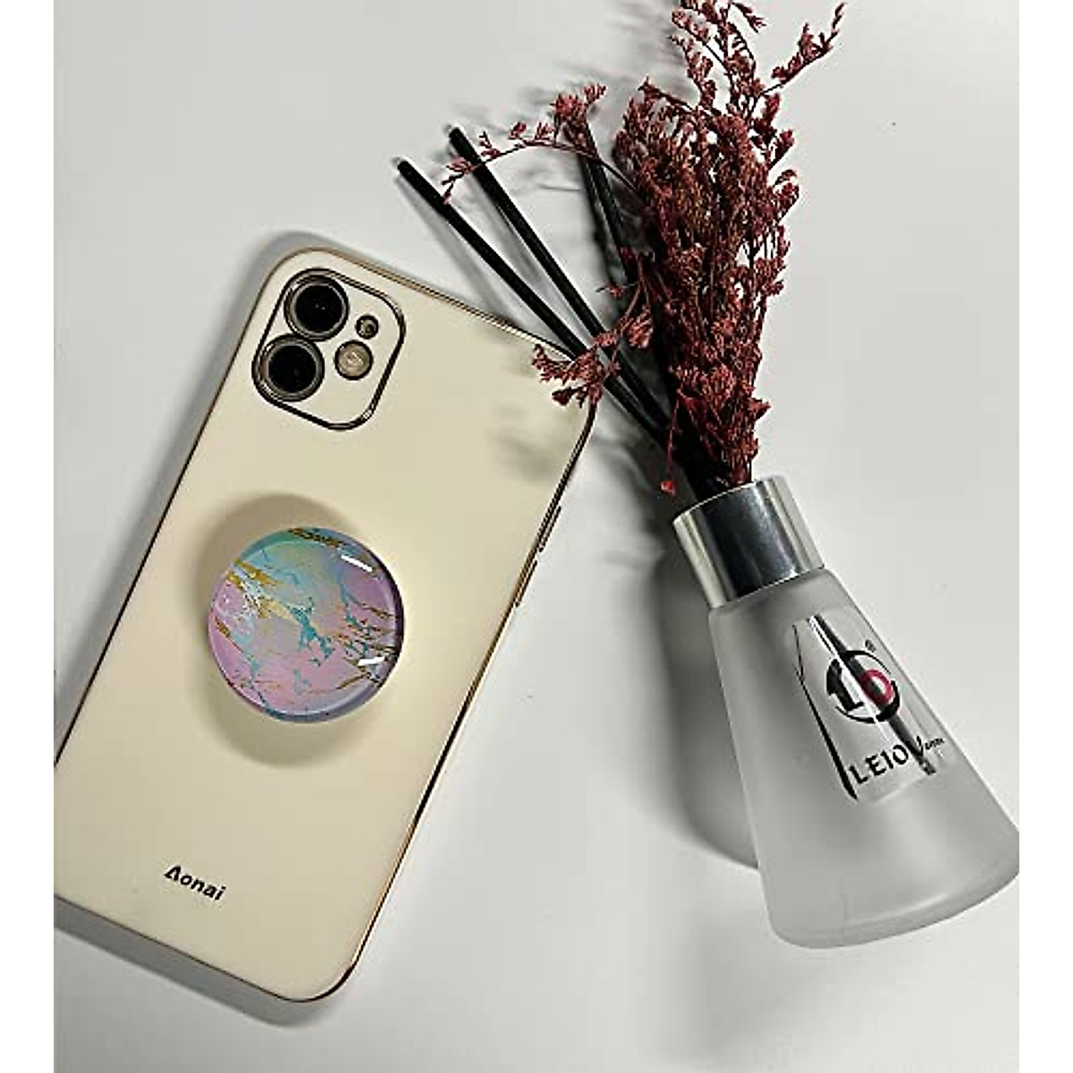 WUYULB Clear Glitter Purple Blue Marble Design Expandible Collapsible Mobile Phone Grip Cell Phone Stand Holder for Smartphones Cellphone Accessory